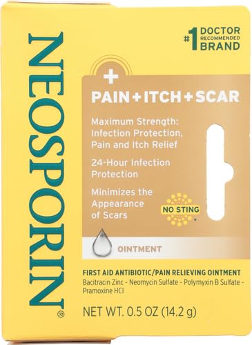 Neosporin Antibiotic Pain-Relieving, Anti-Itch, & Scar Appearance Minimizer Ointment with Neomycin & Bacitracin Zinc, 24-Hour Infection Protection for Minor Cuts, Scrapes & Burns,.5 oz