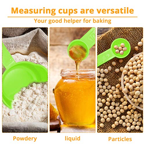 KUFUNG Kitchen Baking Plastic Measuring Spoon &Cups Set for Dry or Liquid (11 pcs, Green)