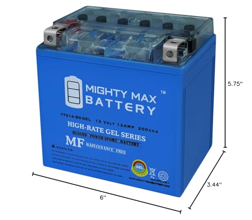 Mighty Max Battery YTX14-BSGEL -12 Volt 12 AH, 200 CCA, Rechargeable Maintenance Free SLA AGM Motorcycle Battery