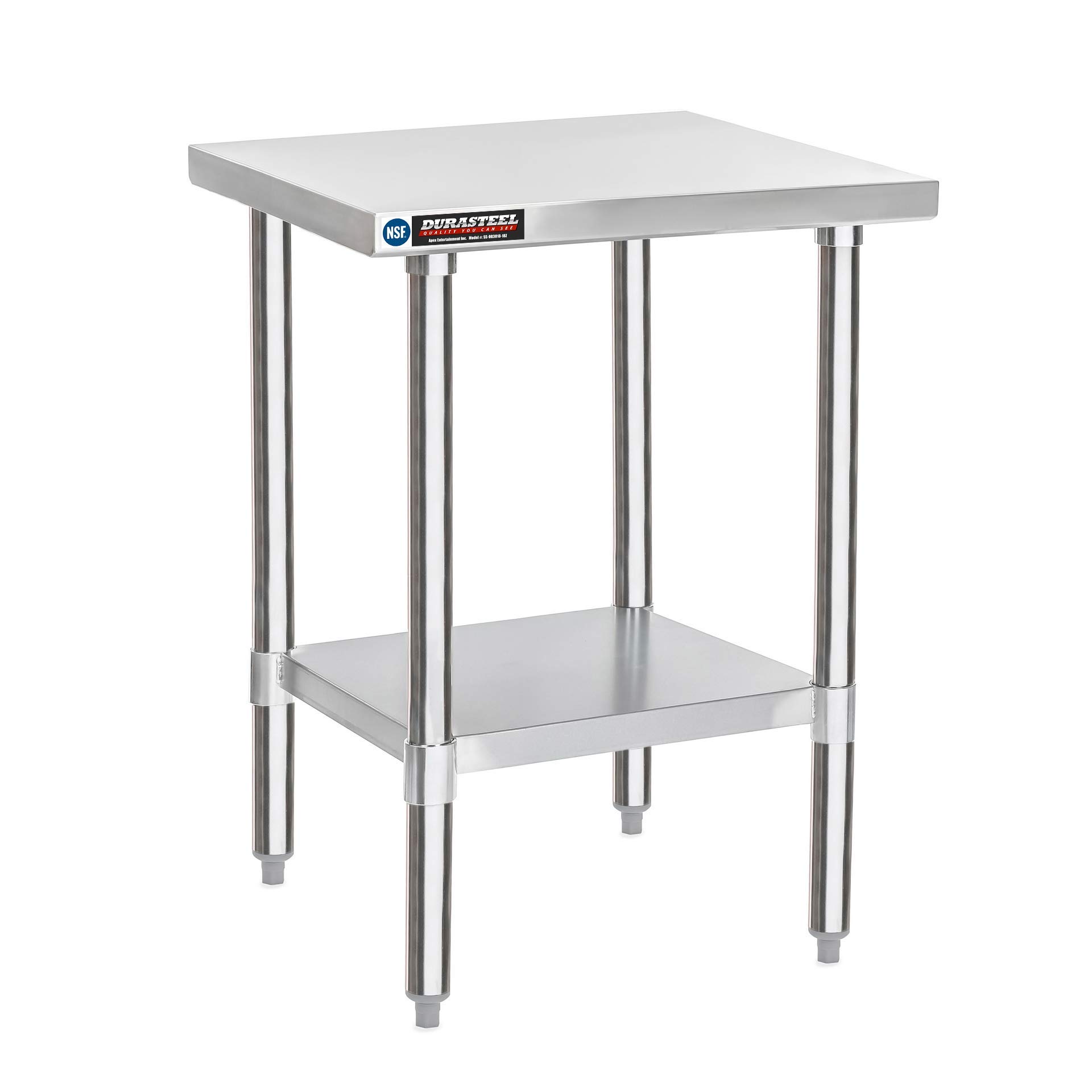 Food Prep Stainless Steel Table - DuraSteel 30 x 18 Inch Commercial Metal Workbench with Adjustable Under Shelf - NSF Certified - For Restaurant, Warehouse, Home, Kitchen, Garage