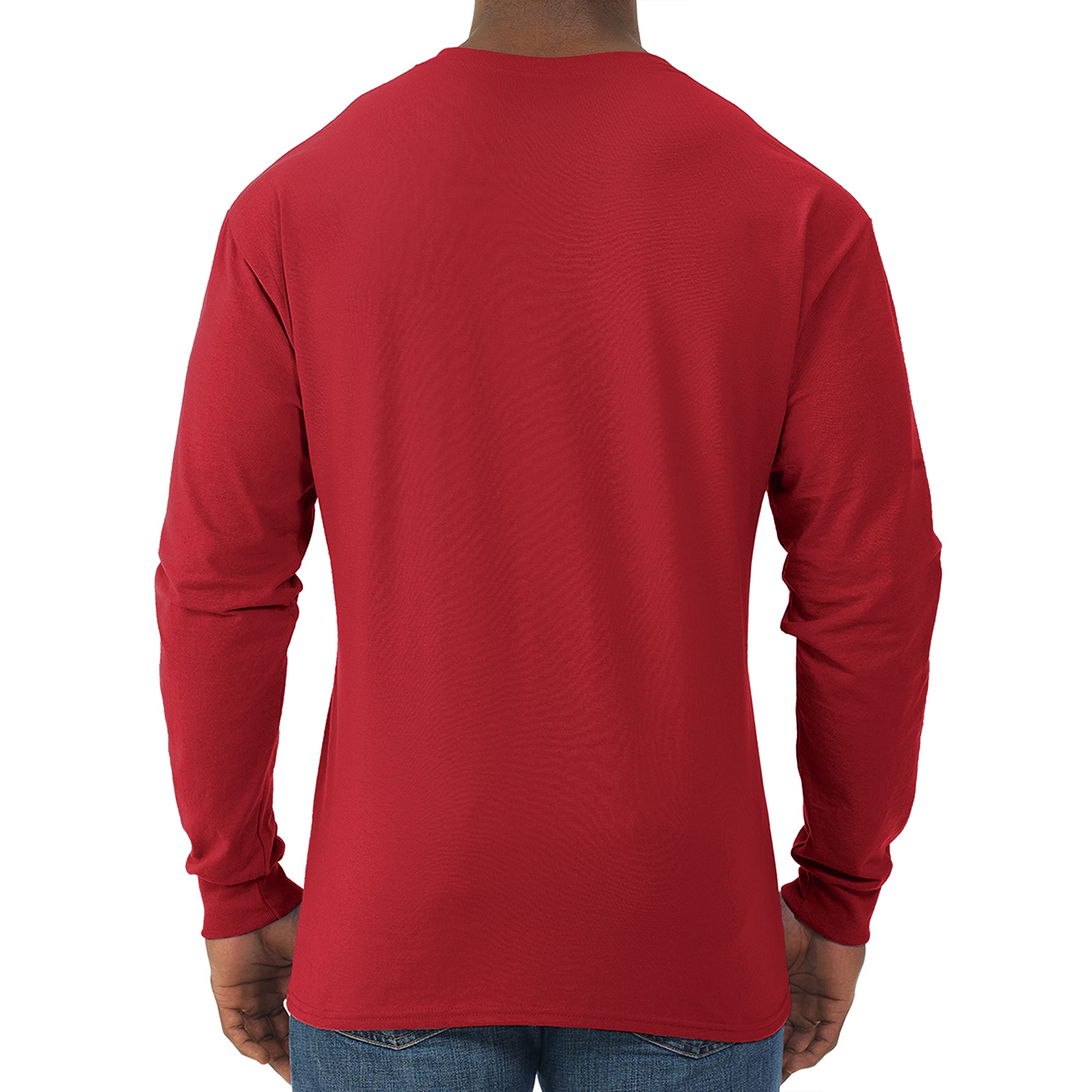 Jerzees Men's Dri-Power Cotton Blend Long Sleeve Tees, Moisture Wicking, Odor Protection, UPF 30+, Sizes S-3X, True Red, X-Large