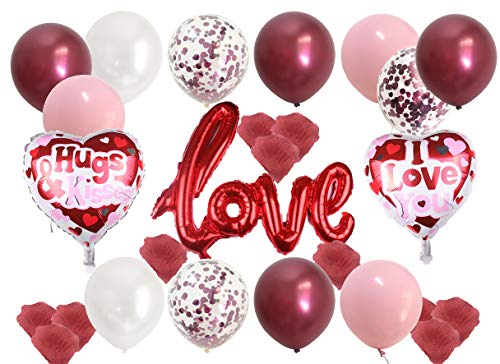 Metallic Red White Pink Balloons with Love Decor for Romantic Proposal Valentines day Wedding Anniversary Party Decorations