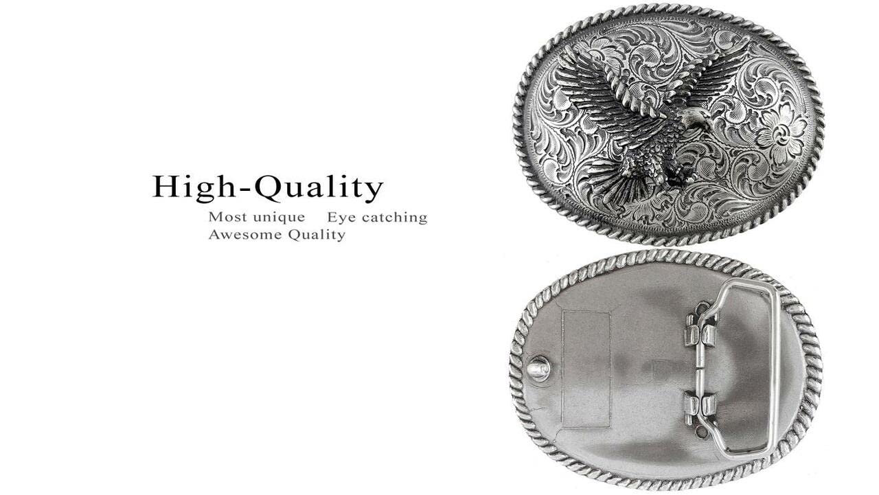 H8170 Western American Eagle Belt Buckle Fits 1-1/2"(38mm) Belt (Antique Silver)