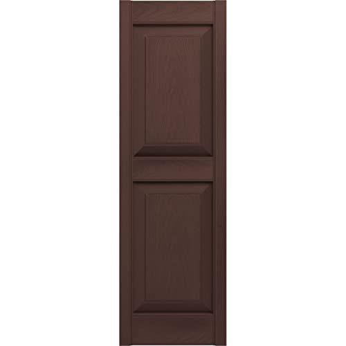 Ekena Millwork Lifetime Vinyl LP2S14X05100FB Standard Two Equal Panel Vinyls, Raised Panel Vinyl Shutters, w/Installation Shutter-Lok's & Matching Screws (Per Pair), 14 3/4"W x 51"H, Federal Brown