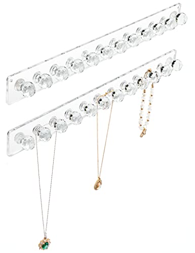 Heesch Necklace Holder, Acrylic Necklace Hanger, Wall Mont Necklace Organizer, Jewelry Hooks for Necklaces, Bracelets, Chains (2-pack Clear)