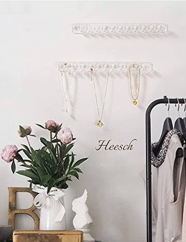 Heesch Necklace Holder, Acrylic Necklace Hanger, Wall Mont Necklace Organizer, Jewelry Hooks for Necklaces, Bracelets, Chains (2-pack Clear)