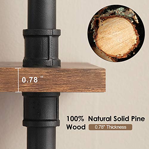 ivinta Industrial Bookcase Corner Shelf, 5 Shelf Wall Mount Pipe Bookshelf Solid Wood Shelves, Corner Standing Bookcase, Metal Display Stand