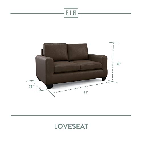 Edenbrook Wasatch Upholstered Loveseat with Track Arms – Mid Century Modern Couch, Loveseat, Oxford Brown