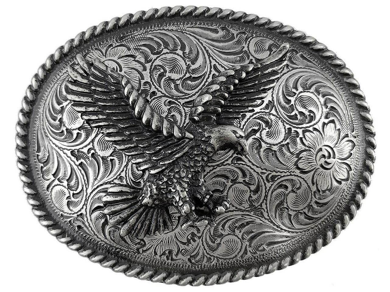 H8170 Western American Eagle Belt Buckle Fits 1-1/2"(38mm) Belt (Antique Silver)
