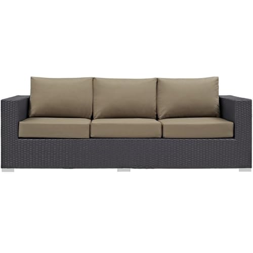 Modway Convene Wicker Rattan Outdoor Patio Sofa with Cushions in Espresso Mocha