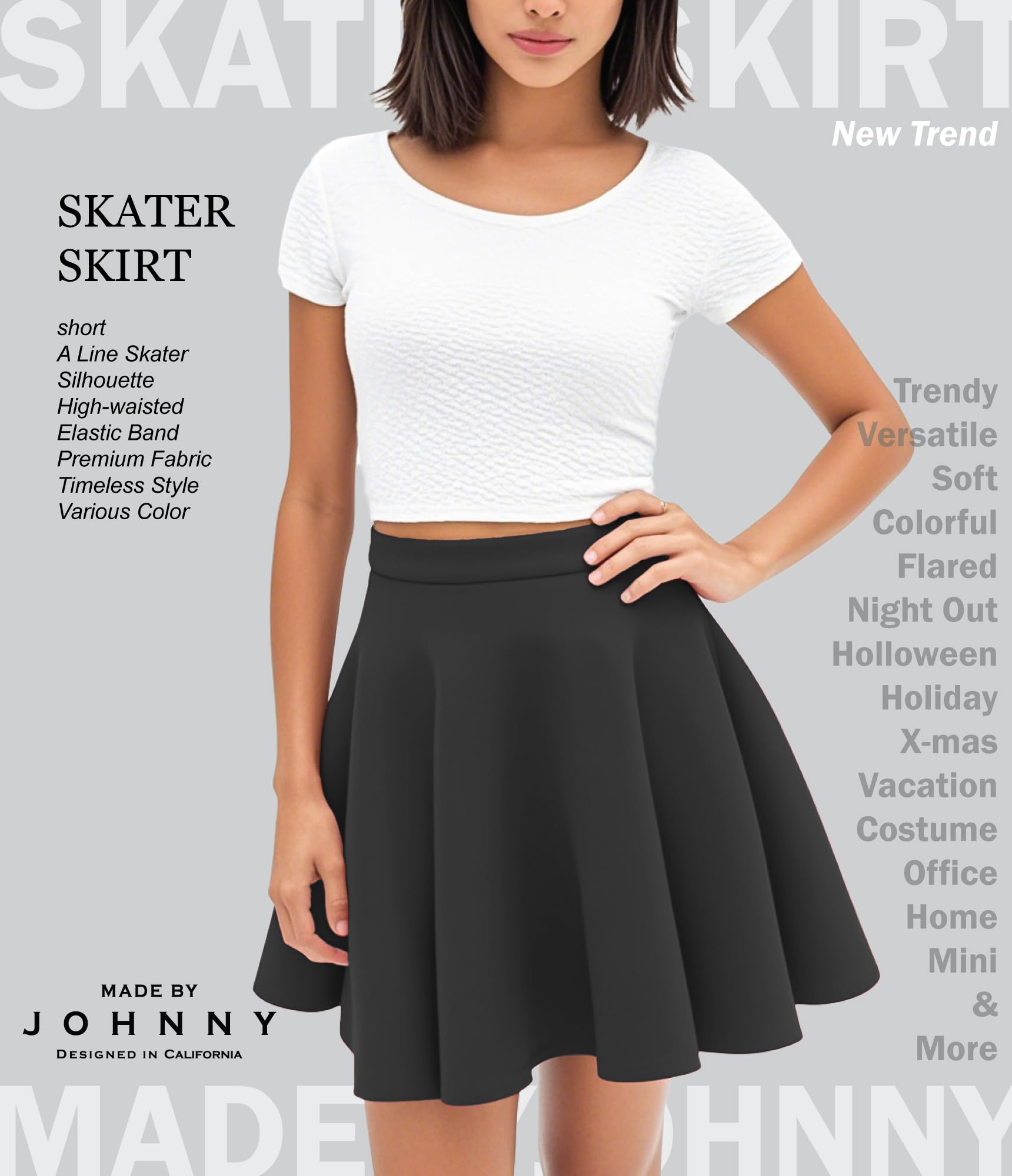 MBJ WB211 Women's Basic Versatile Stretchy Flared Skater Skirt for Girl XXL Charcoal