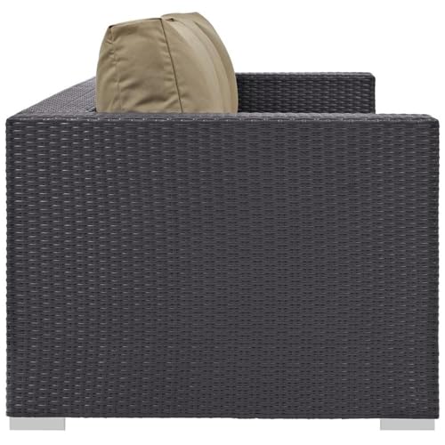 Modway Convene Wicker Rattan Outdoor Patio Sofa with Cushions in Espresso Mocha