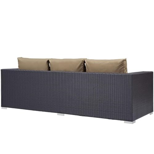 Modway Convene Wicker Rattan Outdoor Patio Sofa with Cushions in Espresso Mocha