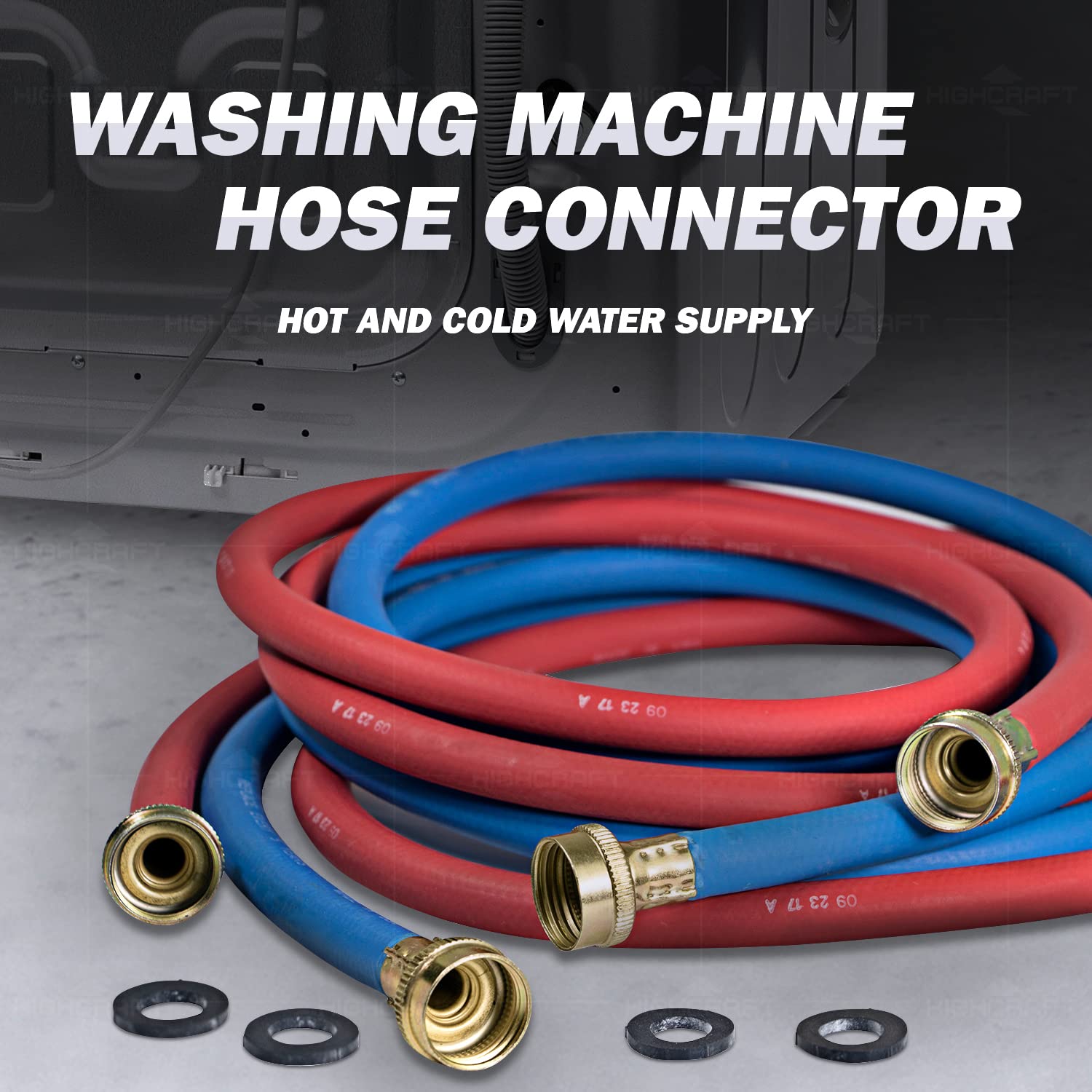 Highcraft CNCT2564L Hose Connector, for Hot and Cold Water, Washing Machine Supply Line, EPDM Rubber Tube Cover 4 Feet (Pack of 2 1 Ft, Red/Blue