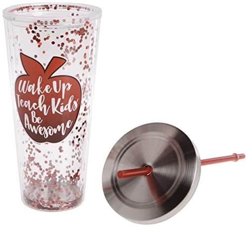Spoontiques - Glitter Filled Acrylic Tumbler - Glitter Cup with Straw - 20 oz - Stainless Steel Locking Lid with Straw - Double Wall Insulated - BPA Free - Teacher
