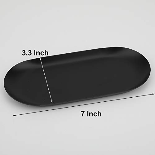 Stainless Steel Decorative Tray, Set of 2, 7 Inch Long, Jewelry Dish Cosmetics Organizer Bathroom Clutter Serving Platter Small Storage Tray, Oval, Matte Black