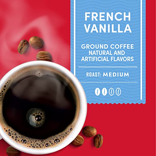 Tim Hortons French Vanilla, Flavored Roast Ground Coffee, Perfectly Balanced, Always Smooth, Made with 100% Arabica Beans, 12 Ounce Bag