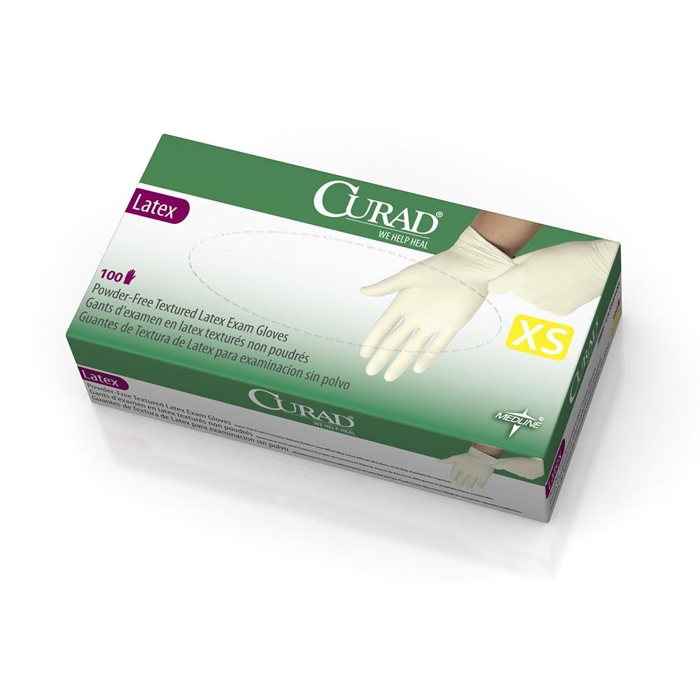 Medline CUR8103H Curad Powder-Free Textured Latex Exam Gloves, X-Small, Beige (Box of 100)
