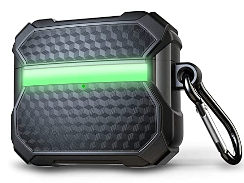 TAGCMC Compatible with AirPods 3 Case (2021), Full Body Rugged Corner Shock Absorbing Luminous Case Cover with Keychain for AirPod 3rd Generation Wireless Charging Case, Black
