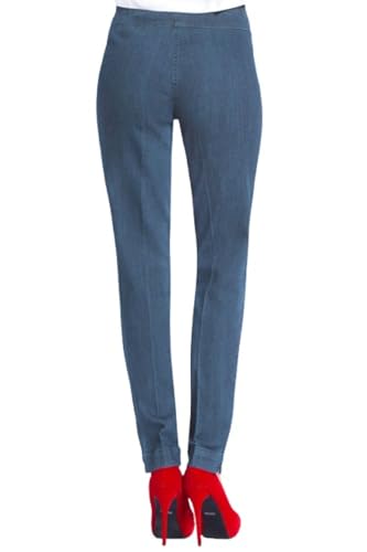 SLIM-SATION Women's Wide Band Regular Length Pull-on Straight Leg Pant with Tummy Control, Denim, 12