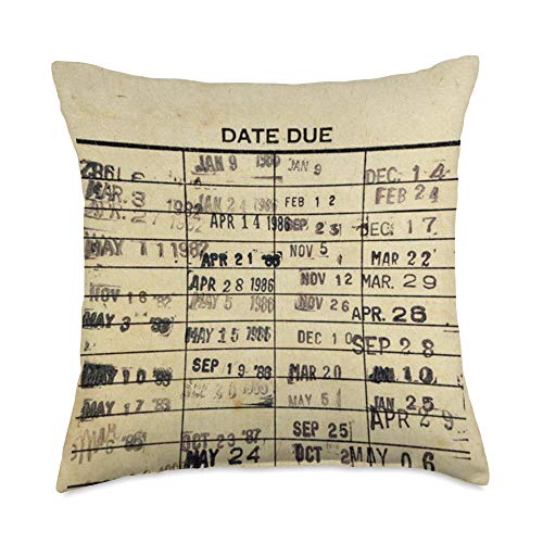 Librarian and Book Lover Gifts Library Due Date Cards Stamp Book Return Librarian Vintage Throw Pillow, 18x18, Multicolor