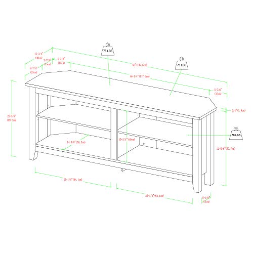 Walker Edison Maxwell Classic 2 Shelf Corner TV Stand for TVs up to 65 Inches, 58 Inch, Black