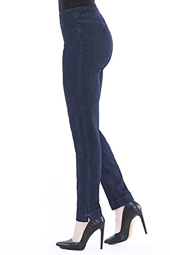 SLIM-SATION Women's Wide Band Regular Length Pull-on Straight Leg Pant with Tummy Control, Denim, 12