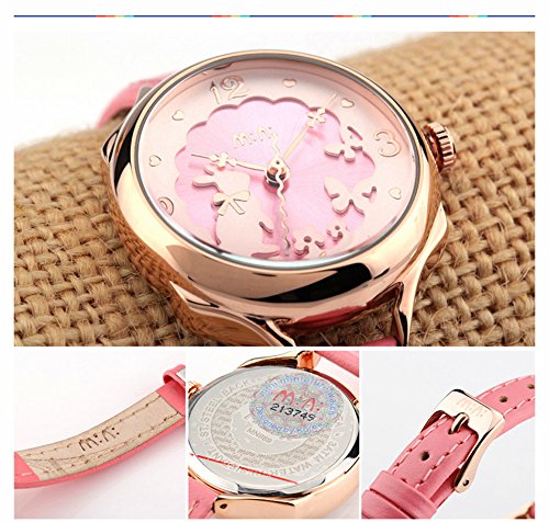 DREAMING Q&P Cute Bunny Women's Girl's Wrist Watches with Soft Pink Leather Strap Rose Golden Case fq062