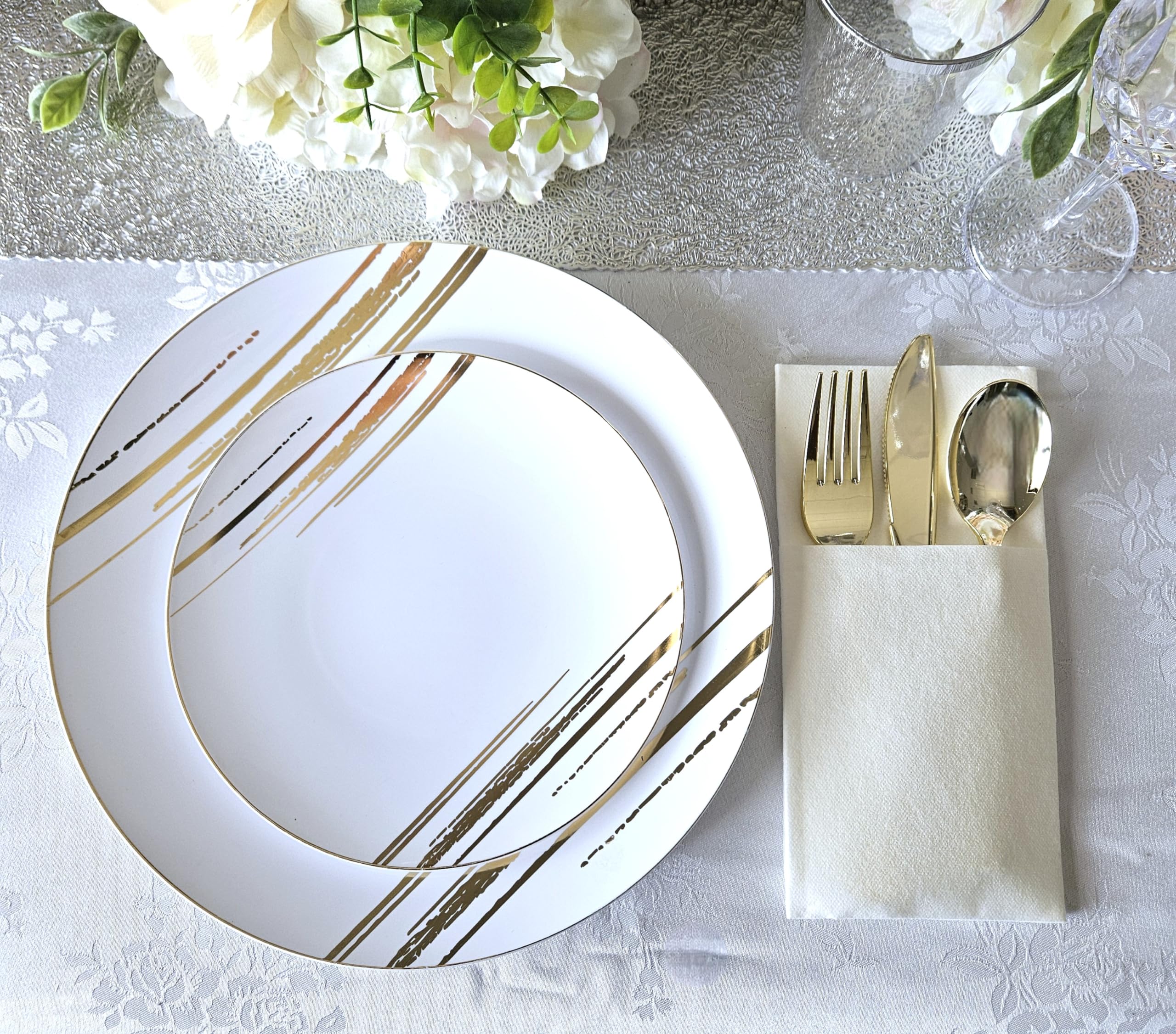 " OCCASIONS " Wedding Party Linen Feel White Dinner Paper Napkins (120, Prefolded for Silverware)