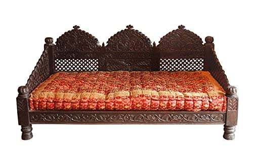 Worldcraft Industries Carved Arch DayBed. Medium Antique Finish. Twin XL Size. Handmade from Solid Mahogany Wood. Designed, Produced and Imported Indian Inspired Day Bed Sofa.