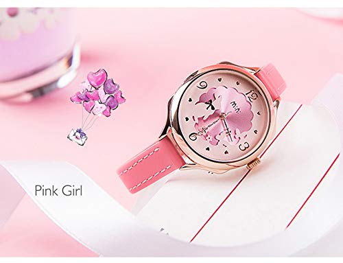 DREAMING Q&P Cute Bunny Women's Girl's Wrist Watches with Soft Pink Leather Strap Rose Golden Case fq062