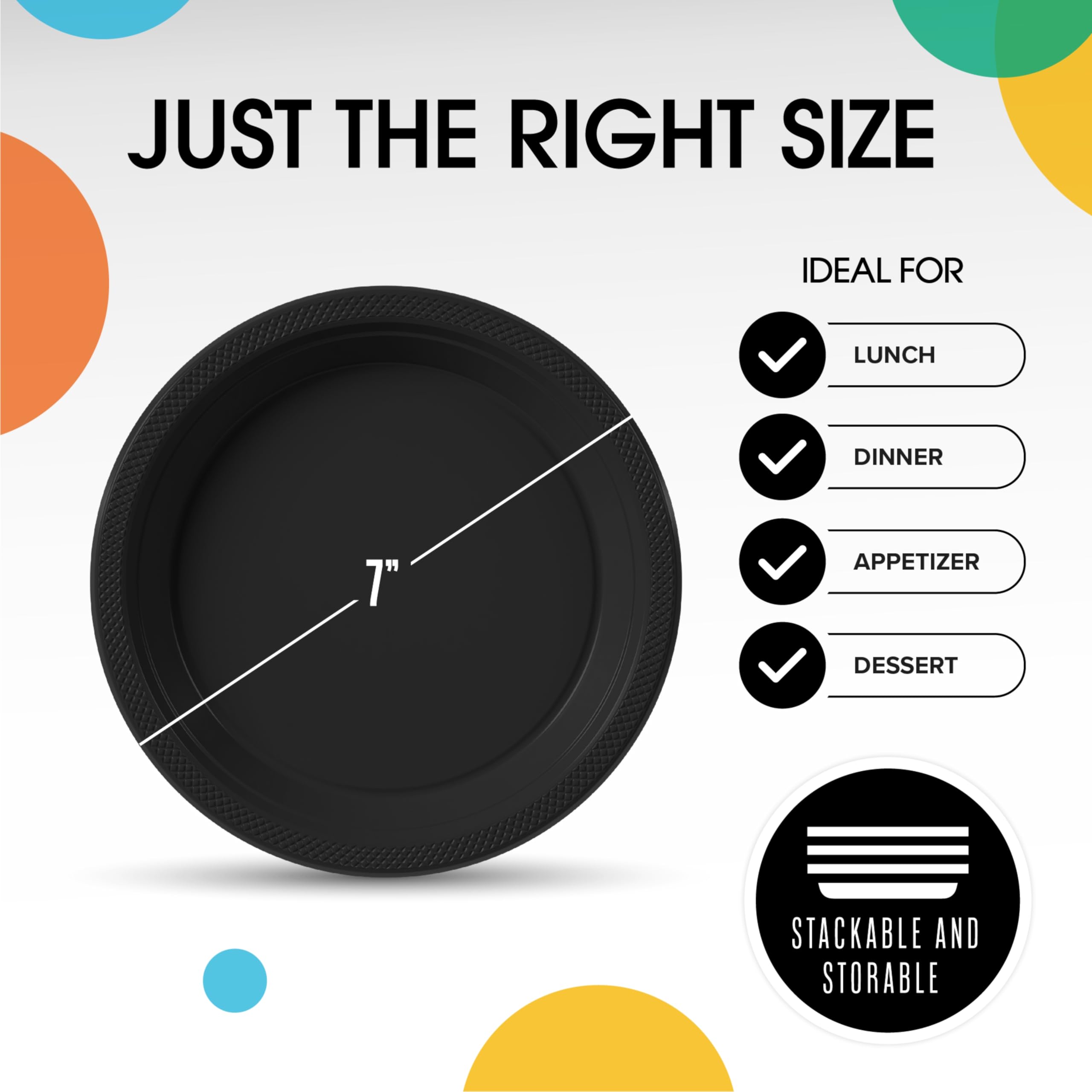 Exquisite Black Plastic Plates For Party 7" Black Disposable Plates For Party Supplies 100 Pcs Disposable Dinner Plate Heavy Duty 350 GSM Plate Sets, Plastic Dinnerware Sets