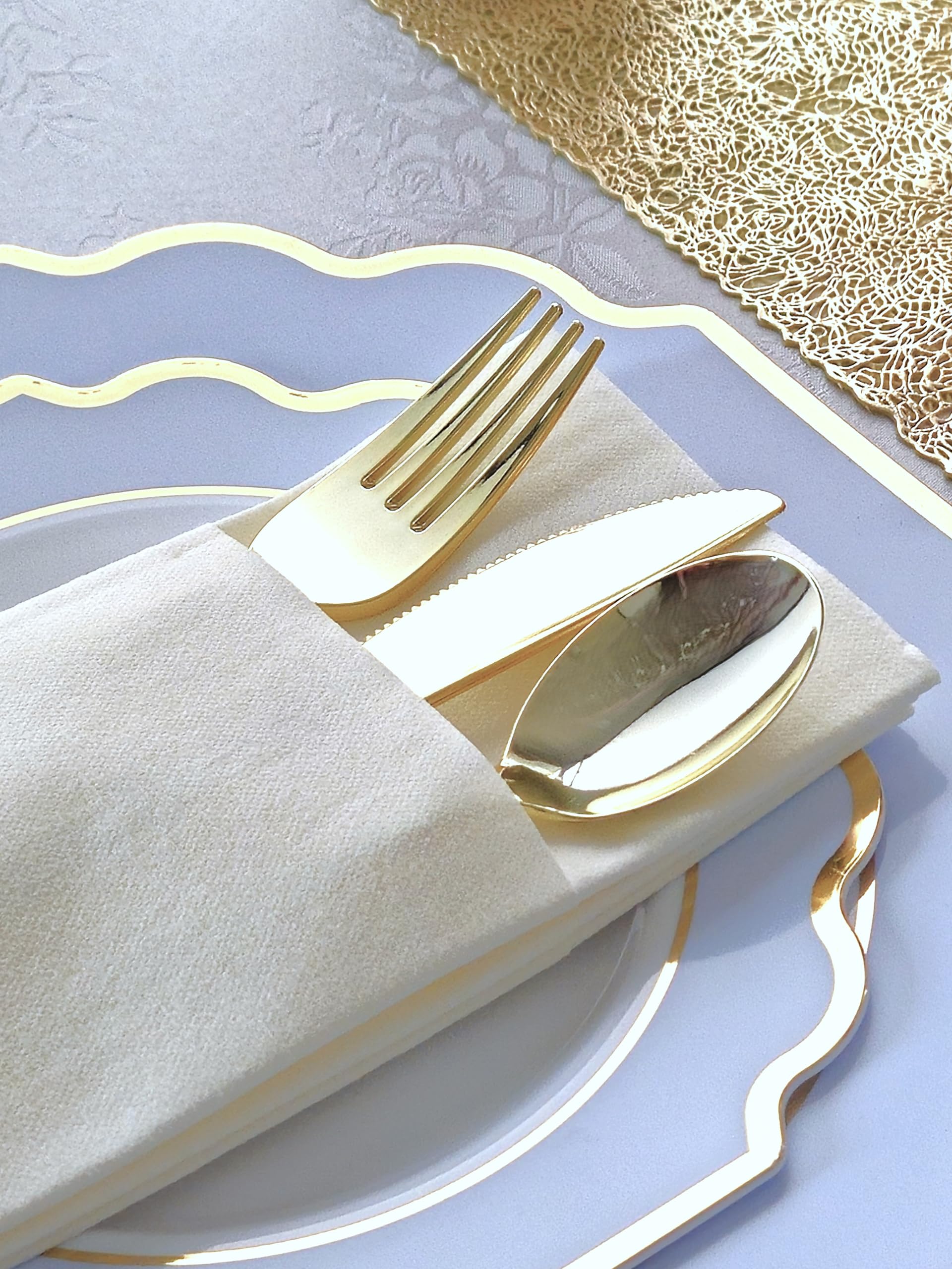 " OCCASIONS " Wedding Party Linen Feel White Dinner Paper Napkins (120, Prefolded for Silverware)