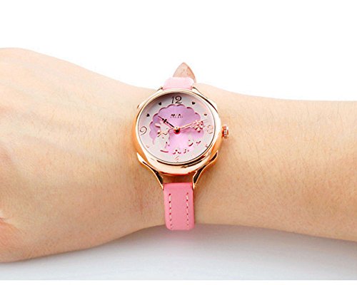 DREAMING Q&P Cute Bunny Women's Girl's Wrist Watches with Soft Pink Leather Strap Rose Golden Case fq062