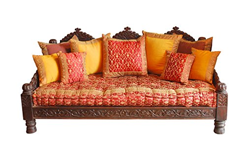 Worldcraft Industries Carved Arch DayBed. Medium Antique Finish. Twin XL Size. Handmade from Solid Mahogany Wood. Designed, Produced and Imported Indian Inspired Day Bed Sofa.