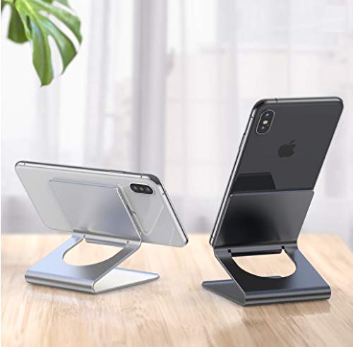 khosh ONE Cell Phone Stand Metal Cell Phone Stand and Holder, Great for Office Desk and Night Stand -Black- Silver (Black)