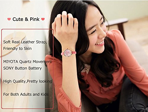 DREAMING Q&P Cute Bunny Women's Girl's Wrist Watches with Soft Pink Leather Strap Rose Golden Case fq062