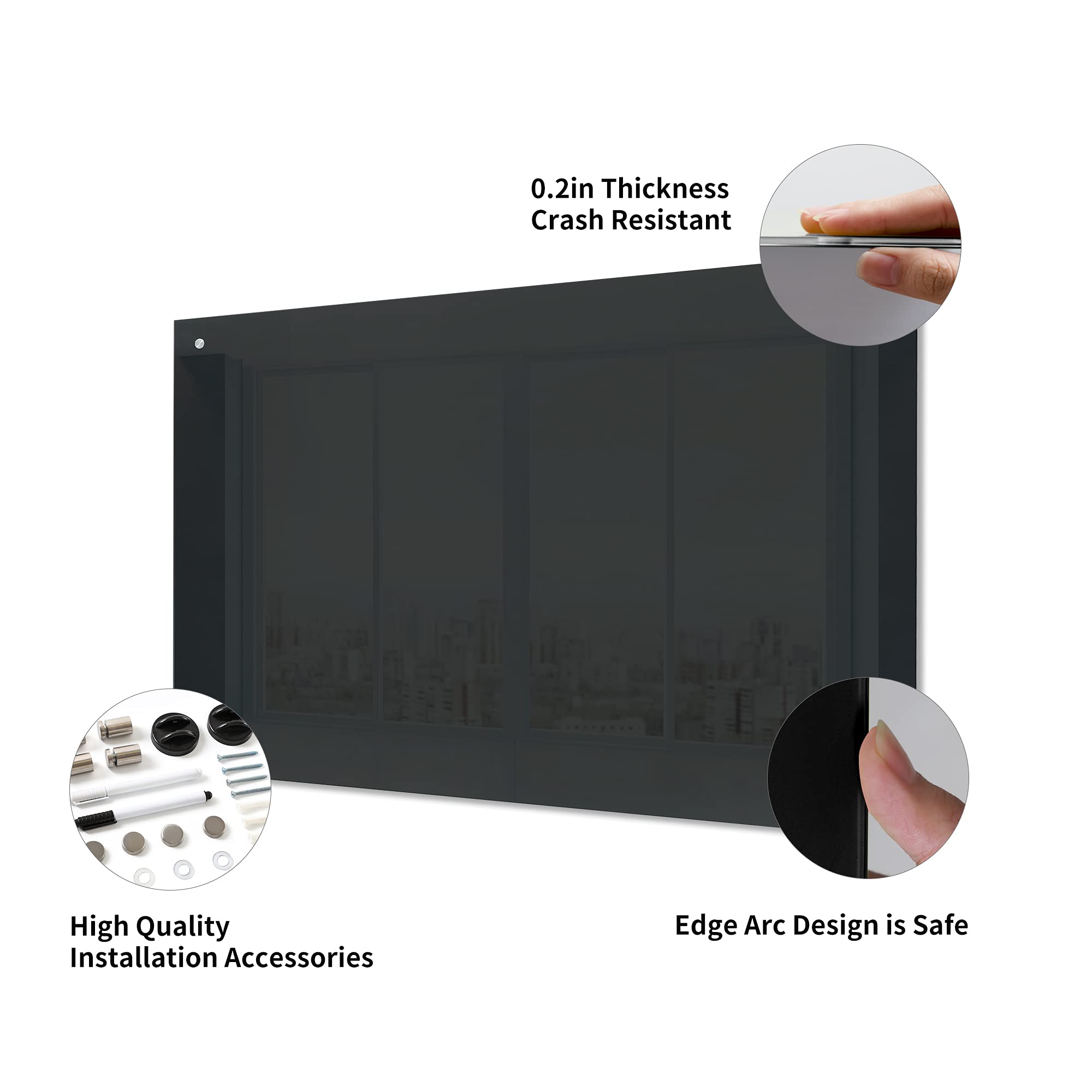 R&G Black Magnetic Dry Erase Board 4x3 Black Glass Dry Erase Board for Wall Black Glass Whiteboard with Eraser Marker (48โ x 36โ)