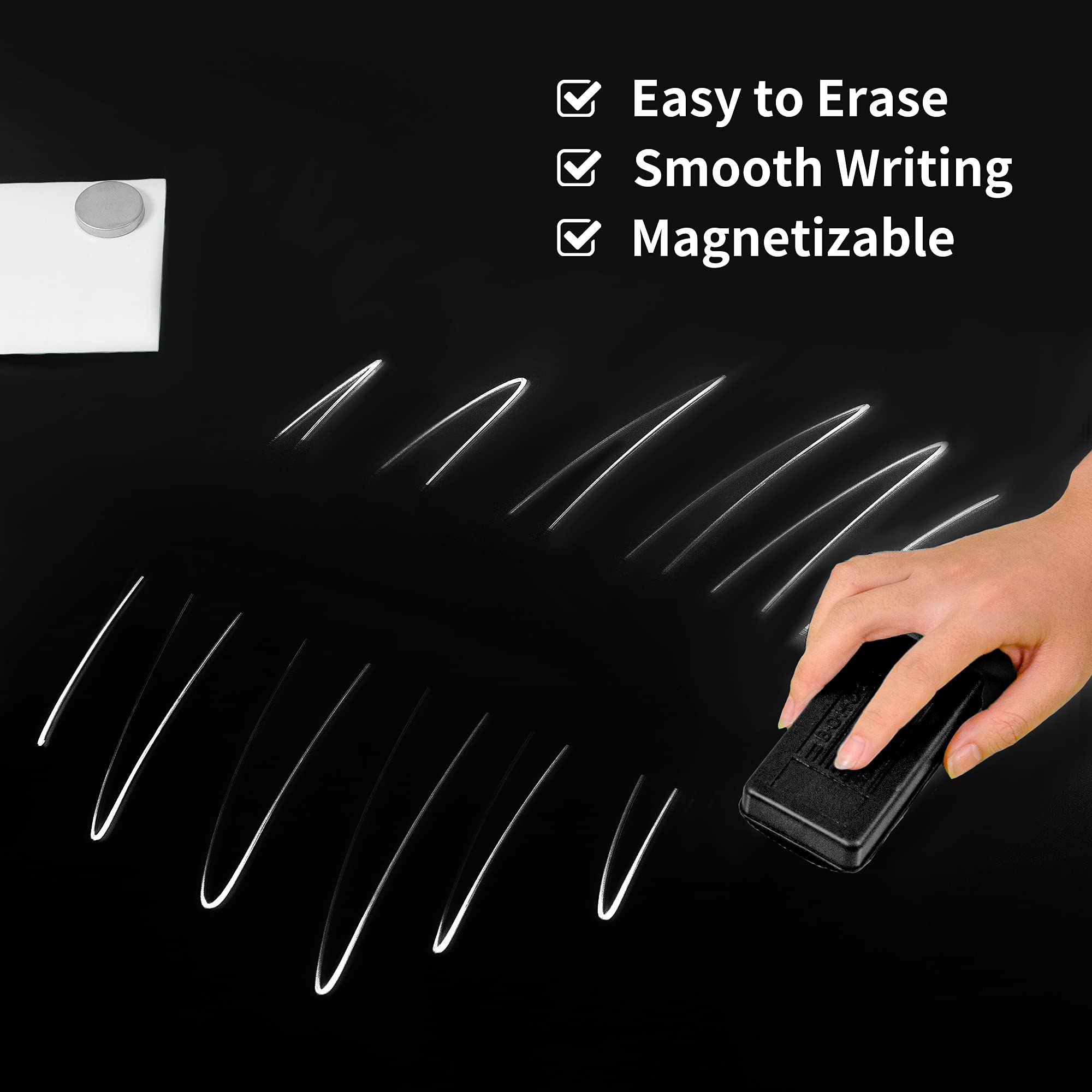 R&G Black Magnetic Dry Erase Board 4x3 Black Glass Dry Erase Board for Wall Black Glass Whiteboard with Eraser Marker (48โ x 36โ)