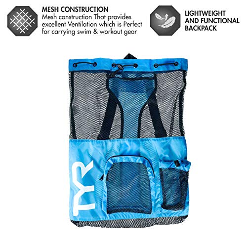 TYR Big Mesh Mummy Backpack for Swim, Gym and Workout Gear, Royal Blue, 40-Liter Capacity