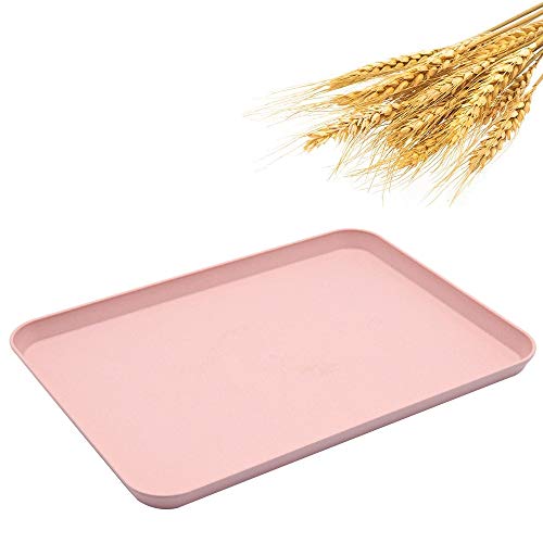 Dinner Tray, Unbreakable Lunch Tray, Decorative Food Serving Tray, Coffee Table Tray, Wheat Straw Tray Tea Platter for Couch, Party, Dining, Picnic, Snack, Appetizer (Pink)