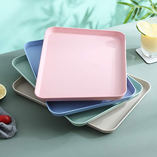 Dinner Tray, Unbreakable Lunch Tray, Decorative Food Serving Tray, Coffee Table Tray, Wheat Straw Tray Tea Platter for Couch, Party, Dining, Picnic, Snack, Appetizer (Pink)