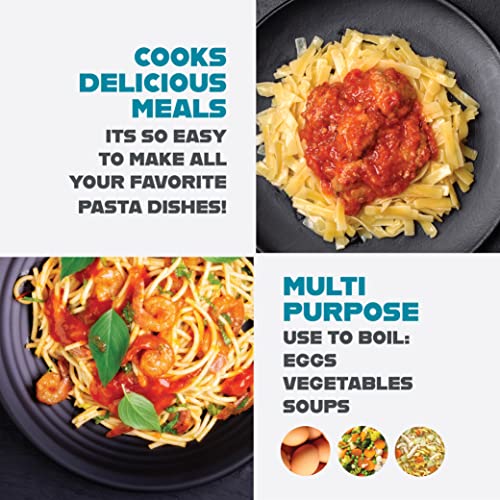 Gotham Steel 5 Quart Stock Pot Ceramic Multipurpose Pasta Pot with Strainer Lid & Twist and Lock Handles, Tempered Glass Lid, Dishwasher Safe, Aqua Blue