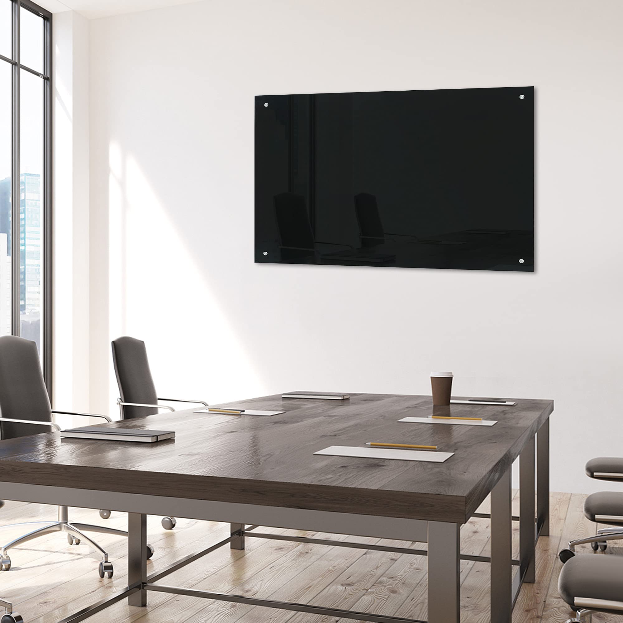 R&G Black Magnetic Dry Erase Board 4x3 Black Glass Dry Erase Board for Wall Black Glass Whiteboard with Eraser Marker (48โ x 36โ)