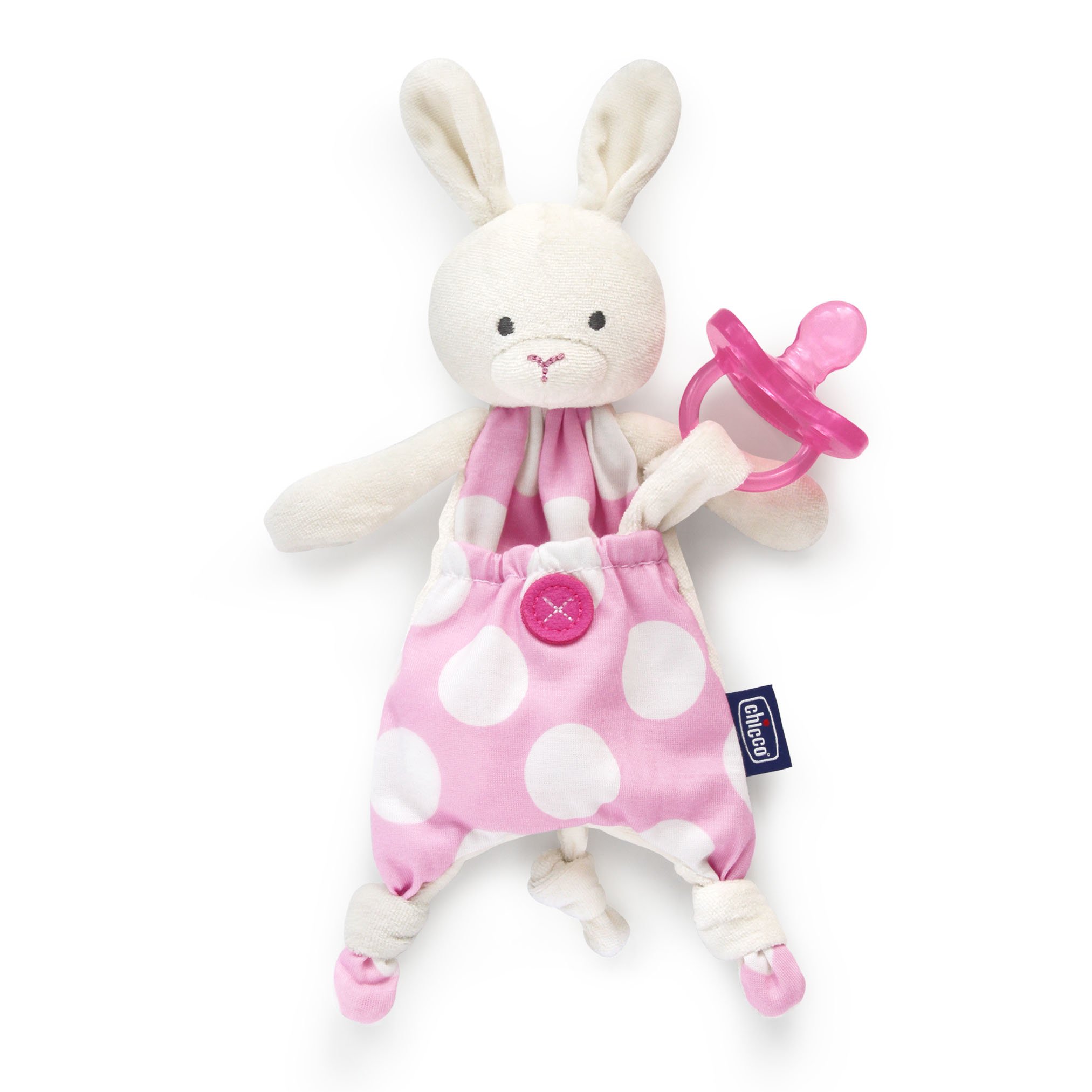 Chicco Pocket Buddy Lovey and Pacifier Holder | Plush, Soothing Animal-Themed Toy | Fits Most Pacifiers | Machine-Washable | Pink Bunny| 0+ Months
