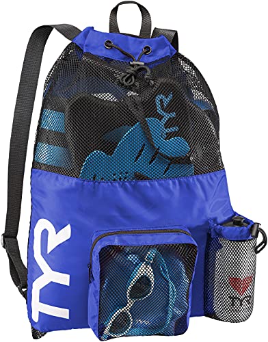 TYR Big Mesh Mummy Backpack for Swim, Gym and Workout Gear, Royal Blue, 40-Liter Capacity
