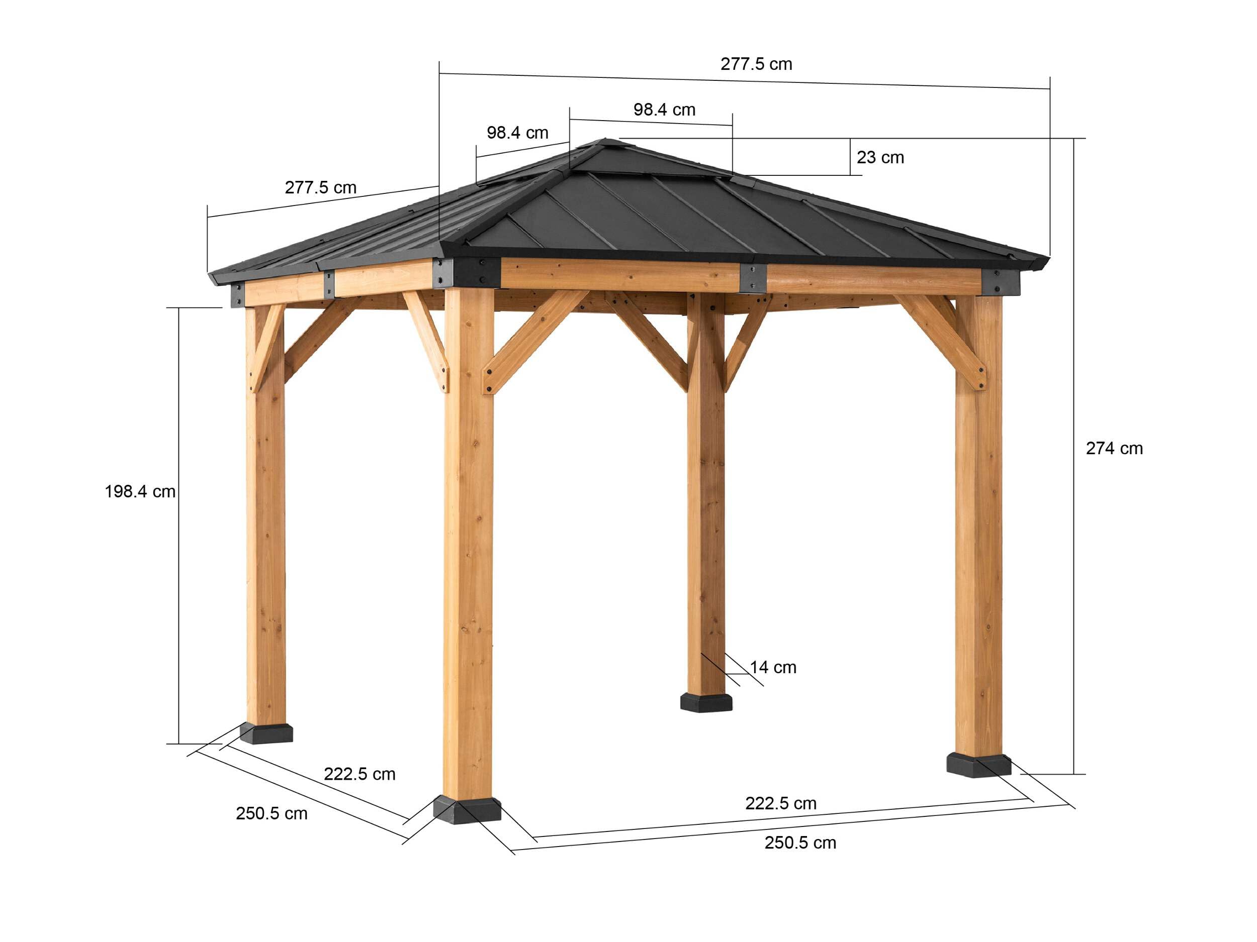 Sunjoy Hardtop Gazebo 9 x 9 ft. Upgrade Cedar Framed Wood Gazebo with Brown Steel & Polycarbonate Hip Roof Hardtop for Garden, Backyard Shade, Brown Roof + Natural Wood Frame