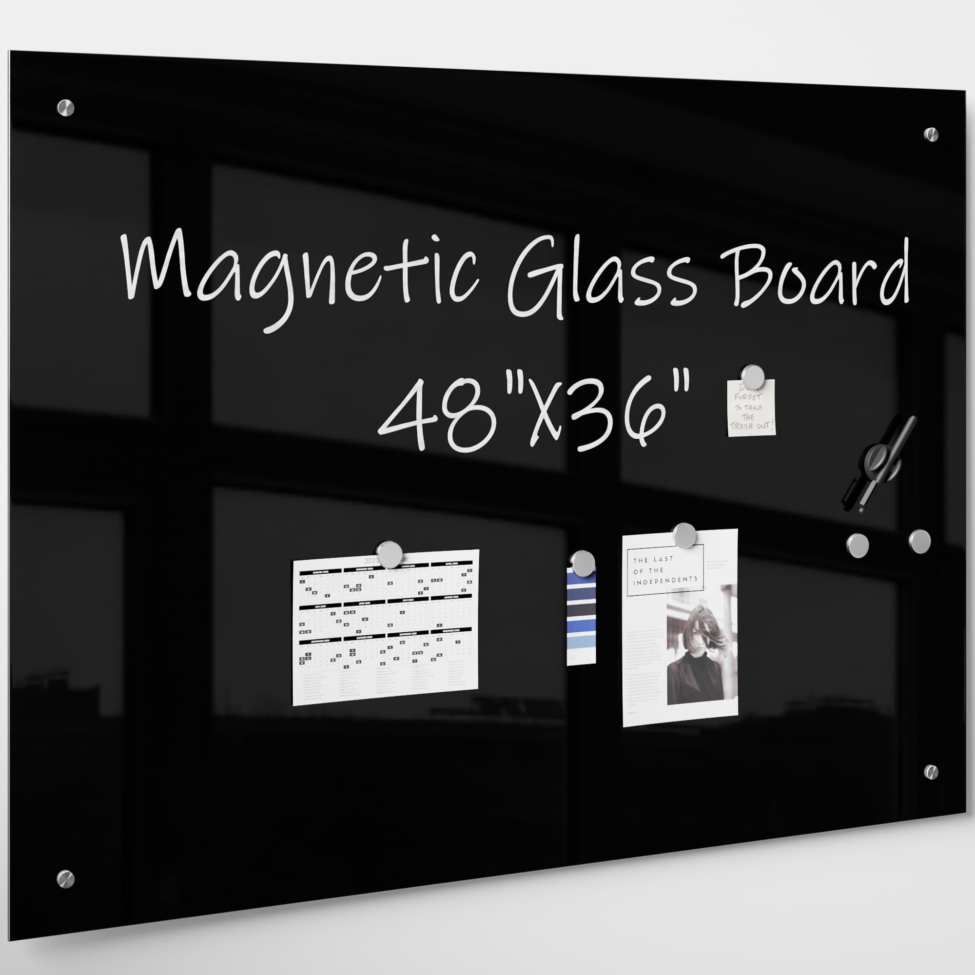 R&G Black Magnetic Dry Erase Board 4x3 Black Glass Dry Erase Board for Wall Black Glass Whiteboard with Eraser Marker (48” x 36”)