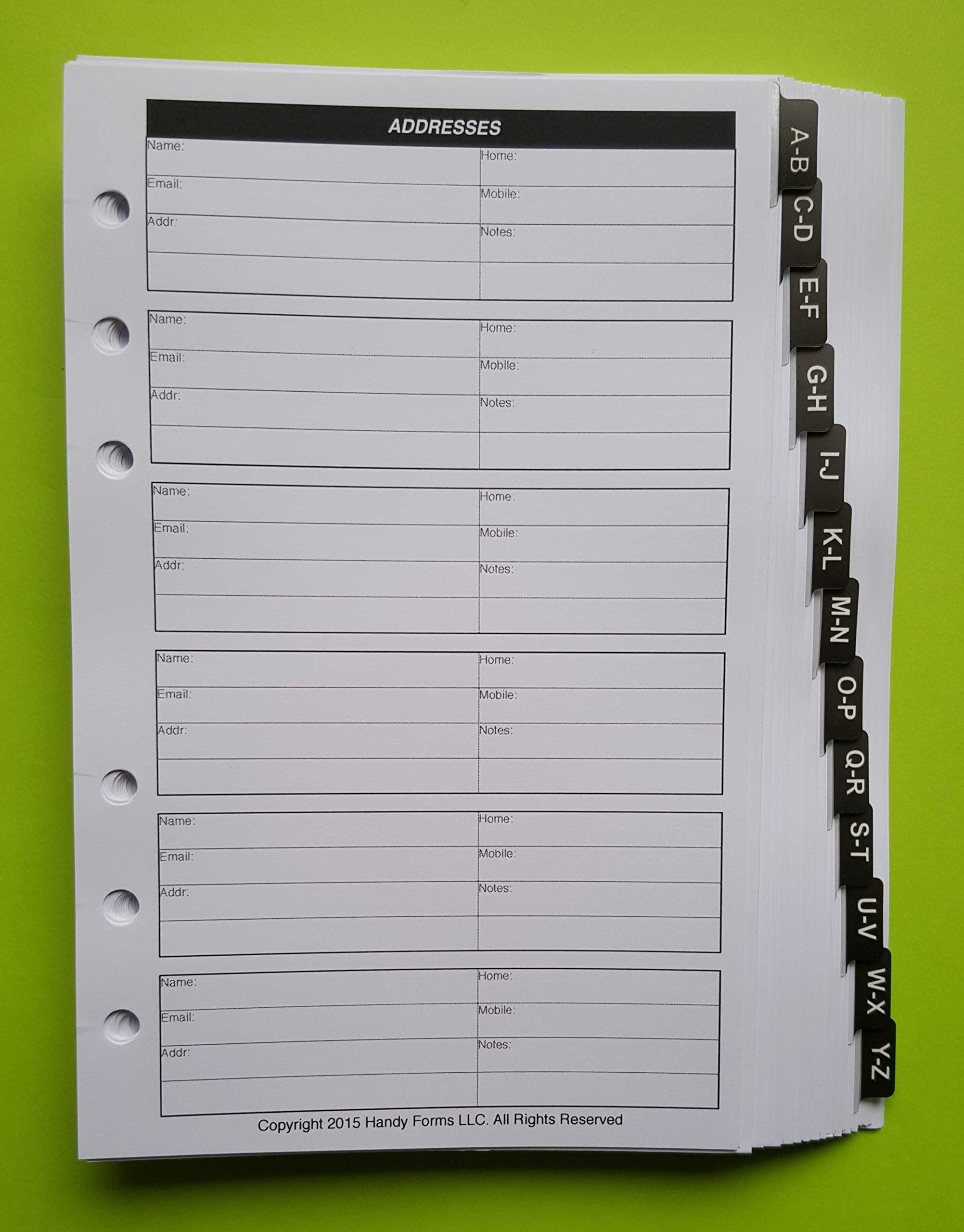 Classic Size Name & Address Refill, Sized and Punched with 7 Holes for 7-Ring Notebooks Such as Franklin, etc. (5.5" x 8.5")