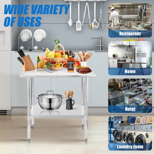Chingoo Stainless Steel Table 24 x 36 Inches Metal Prep Table with Adjustable Undershelf, Stainless Table for Commercial Kitchen, Outdoor, Restaurant, Hotel & Garage